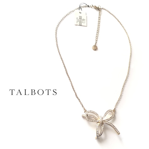 Talbots | Jewelry | Nwt Talbots Bow Rhinestone Gold Necklace | Poshmark